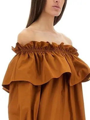 Saint Laurent Off-the-shoulder Ruffled Cotton Dress