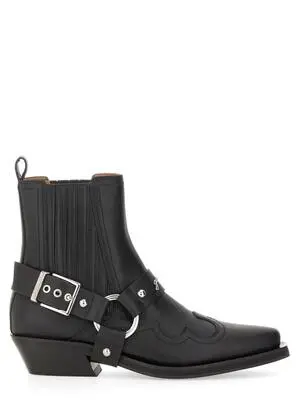 GANNI Chelsea Western Fitted Boot - Black