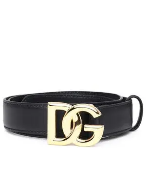 Dolce & Gabbana Leather Dg Belt - Black