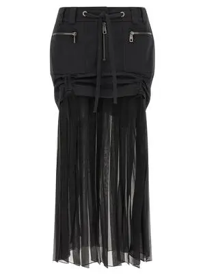 Dolce & Gabbana Twill And Chiffon Skirt - Black