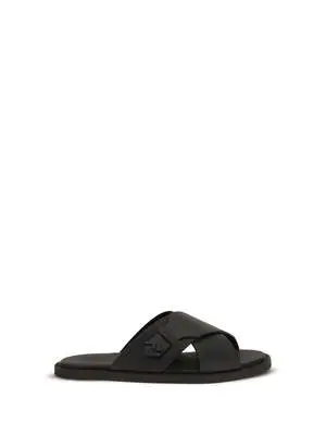 Fendi Fendi Leather Slide Sandals Black