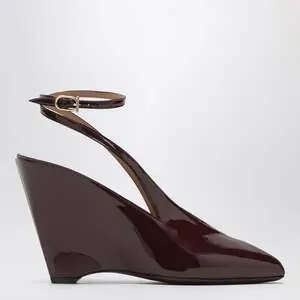FERRAGAMO Peep Toe Wedge Sandals In Bordeaux - Silver