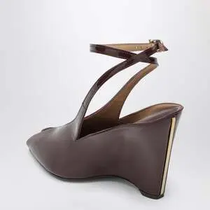 FERRAGAMO Peep Toe Wedge Sandals In Bordeaux - Silver