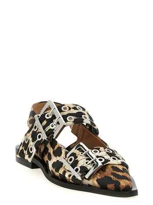 GANNI Leopard Satin Feminine Buckle' Slingback