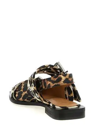 GANNI Leopard Satin Feminine Buckle' Slingback