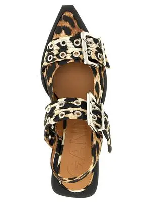 GANNI Leopard Satin Feminine Buckle' Slingback