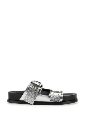 JIL SANDER Buckled Leather Sandals - Silver