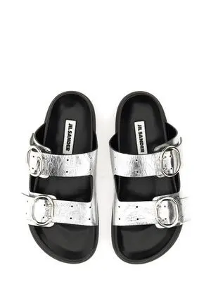 JIL SANDER Buckled Leather Sandals - Silver