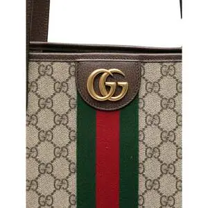 Gucci Signature Gg Canvas Leather Trim Tote Bag