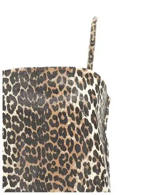GANNI Leopard Print Denim Mini Dress - Multicolor