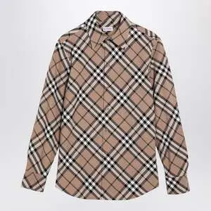 Burberry Check Pattern Wool Blend Shirt - Cream