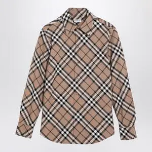 Burberry Check Pattern Wool Blend Shirt - Cream