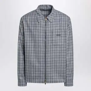 Versace Light Blue Zip-up Checked Shirt - Multicolor