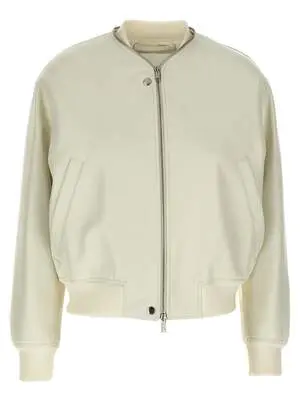 JIL SANDER Leather Bomber Jacket - White