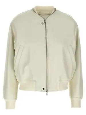 JIL SANDER Leather Bomber Jacket - White