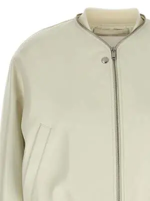 JIL SANDER Leather Bomber Jacket - White