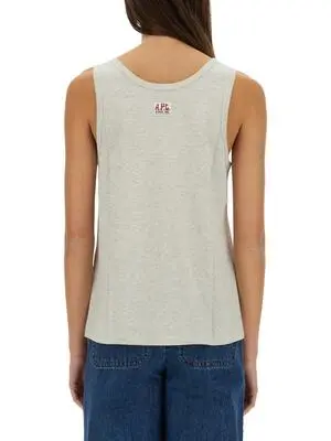 A.p.c. Cotton Tank Top With Logo - Gray