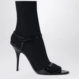 Balenciaga Avenue Sock Sandal In Patent Leather And Mesh - Black