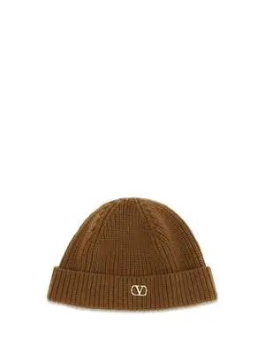 Valentino Garavani Vlogo Beanie In Cashmere - Brown