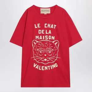 Valentino Garavani T-shirt With Le Chat De La Maison Print - Red