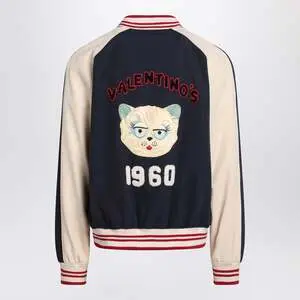 Valentino Garavani Mixed Wool Vlogo Bomber Jacket - Blue