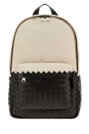 Bottega Veneta Two-tone Canvas And Leather Intrecciato Backpack - Multicolor