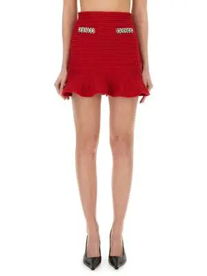 SELF-PORTRAIT Textured Knit Skirt - Red
