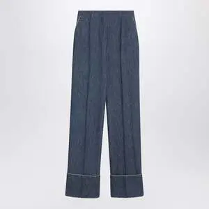 Valentino Garavani Trousers In Chambray Denim - Blue