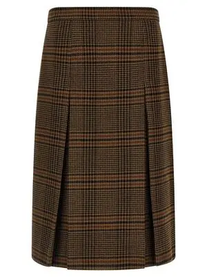 Saint Laurent Prince Of Wales Wool Midi Skirt - Brown