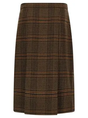 Saint Laurent Prince Of Wales Wool Midi Skirt - Brown
