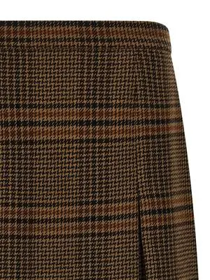 Saint Laurent Prince Of Wales Wool Midi Skirt - Brown
