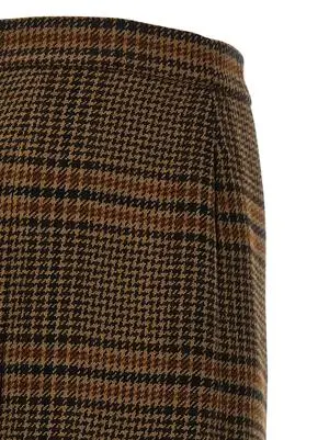 Saint Laurent Prince Of Wales Wool Midi Skirt - Brown