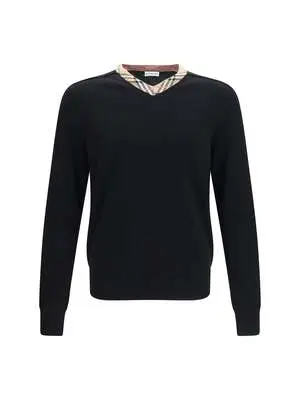 Burberry Check Trim Wool Sweater - Black