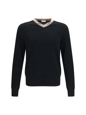 Burberry Check Trim Wool Sweater - Black
