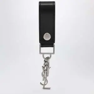 Saint Laurent Leather Cassandre Key Ring - Black