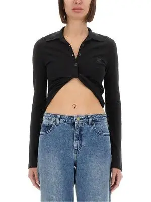COURREGES Cropped Polo Shirt Twist - Black