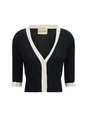Valentino Garavani Bicolor V-neck Cardigan - Black