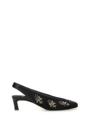 Fendi Slingback With Embroidery - Black