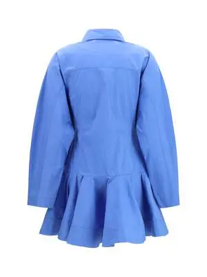 GANNI Cotton Shirt Dress With Balloon Skirt - Blue