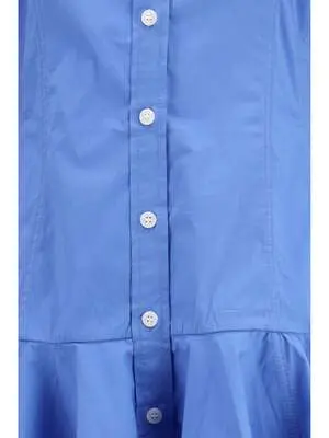 GANNI Cotton Shirt Dress With Balloon Skirt - Blue