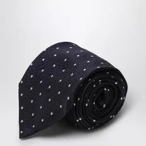 Destin White Polka Dot Silk Tie - Blue