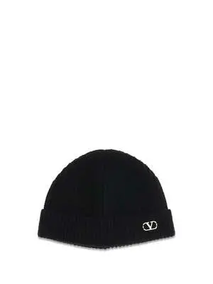 Valentino Garavani Vlogo Beanie In Cashmere - Black