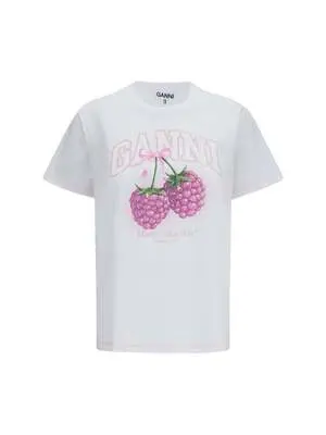 GANNI Cotton Raspberry T-shirt - White