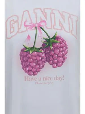 GANNI Cotton Raspberry T-shirt - White