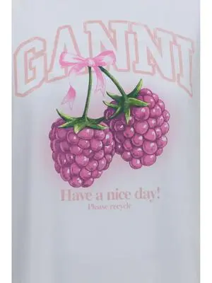 GANNI Cotton T-shirt With Raspberry Print - White