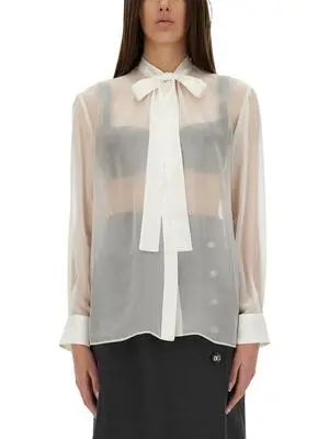 Dolce & Gabbana Chiffon Shirt With Bow - White