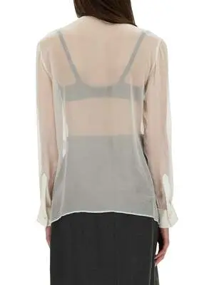 Dolce & Gabbana Silk Chiffon Bow Blouse - White