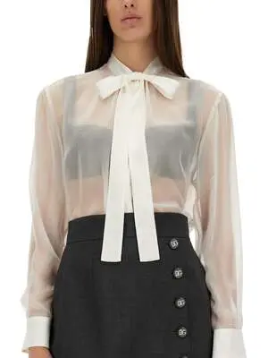 Dolce & Gabbana Silk Chiffon Bow Blouse - White