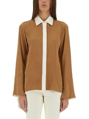 Max Mara Color Block Silk Shirt - Cream