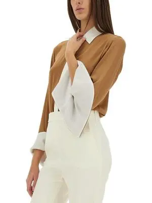 Max Mara Color Block Silk Shirt - Cream